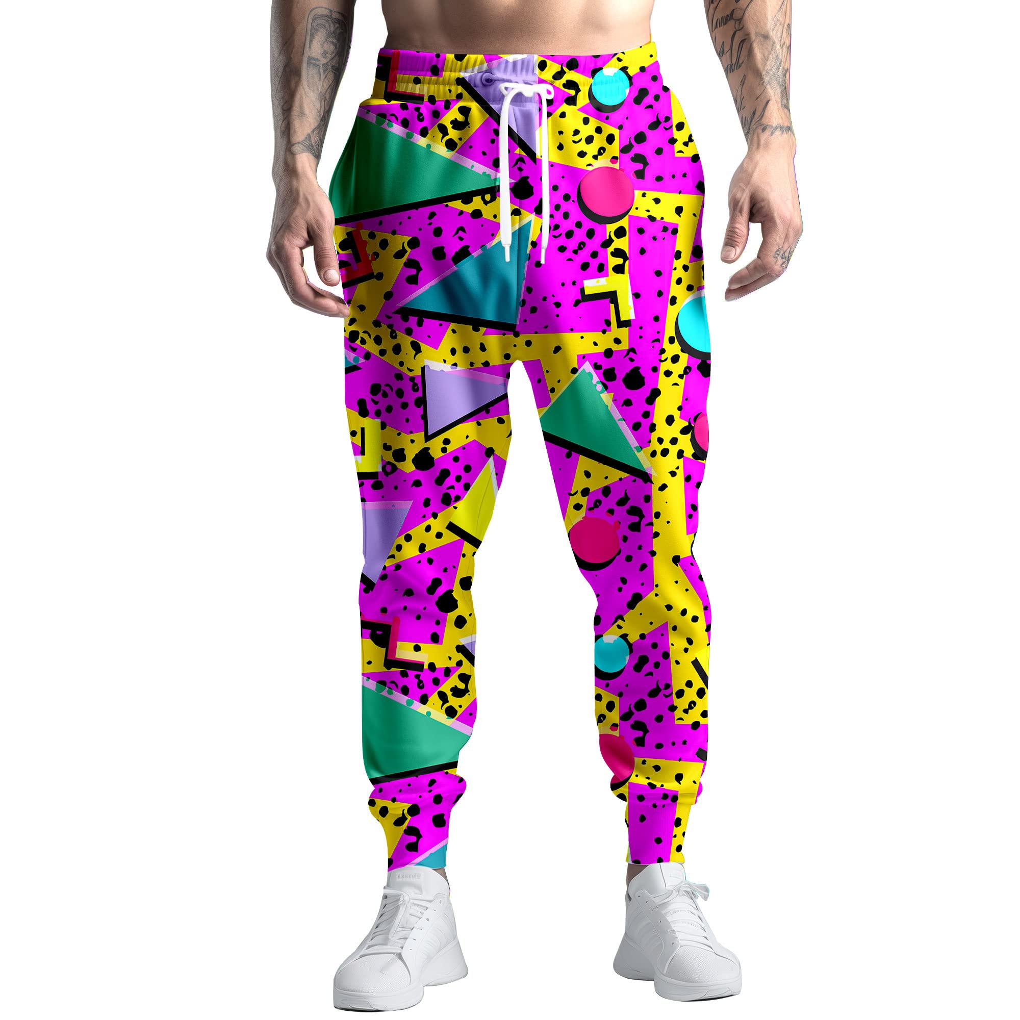 XINQIXAA Men's Jogger Sweatpants,80s Pants 90s Theme Athletic Track Pants,80s Costumes for Men Workout Jogger Pants Black