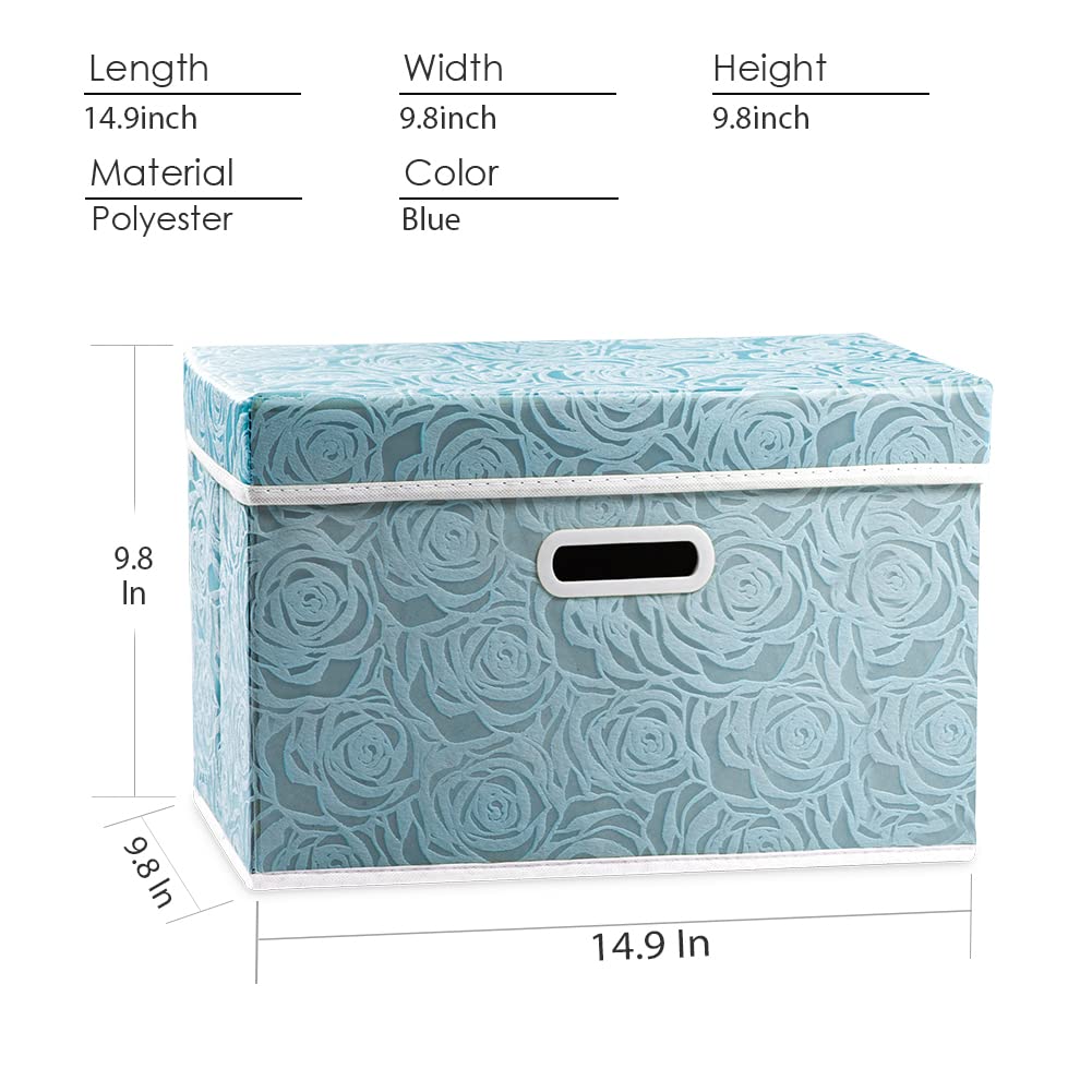 PRANDOM Collapsible Storage Cubes with Lids Fabric Decorative Storage Bins Boxes Organizer Containers Baskets with Cover Handles for Bedroom Closet Living Room 14.9x9.8x9.8 Inch 3 Pack