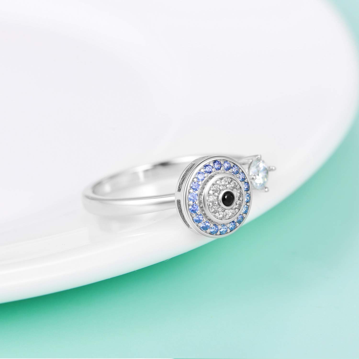 PEIMKO Rotating 925 Sterling Silver Evil Eye Fidget Rings for Women, Anti-Anxiety Spinning Adjustable Open Ring Size 5-12