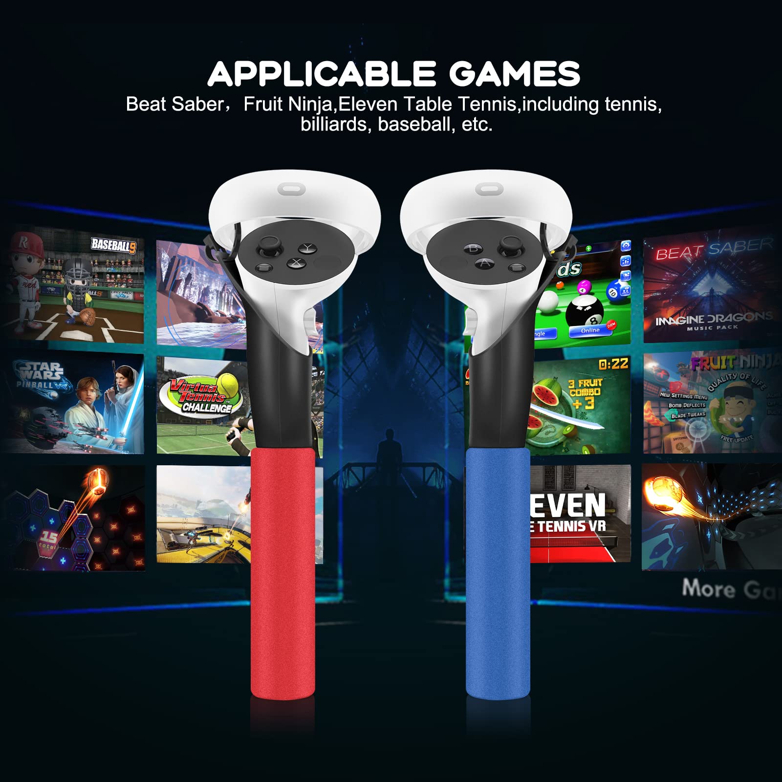 Vakdon Dual Handles Extension Grips Compatible with Oculus Quest 2/Quest/Rift S Controllers Accessories - Enhance Immersion in Beat Saber, Supernatural, Gorilla Tag VR Games