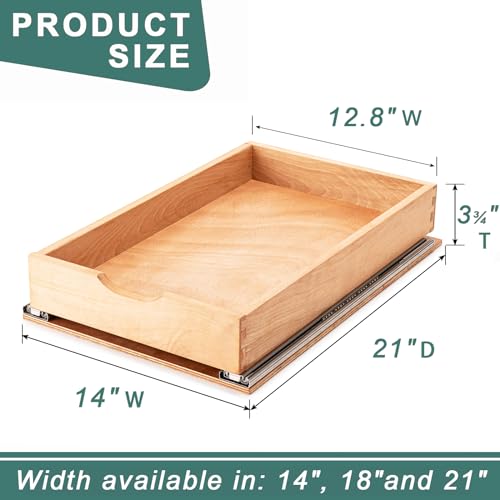 SITOO Pull Out Drawers for Kitchen Cabinets, Pull Out Cabinet Organizer, Fully Assembled Wood Cabinet Pull Out Drawer, Fast and Easy DIY Installation, 14”W x 21”D