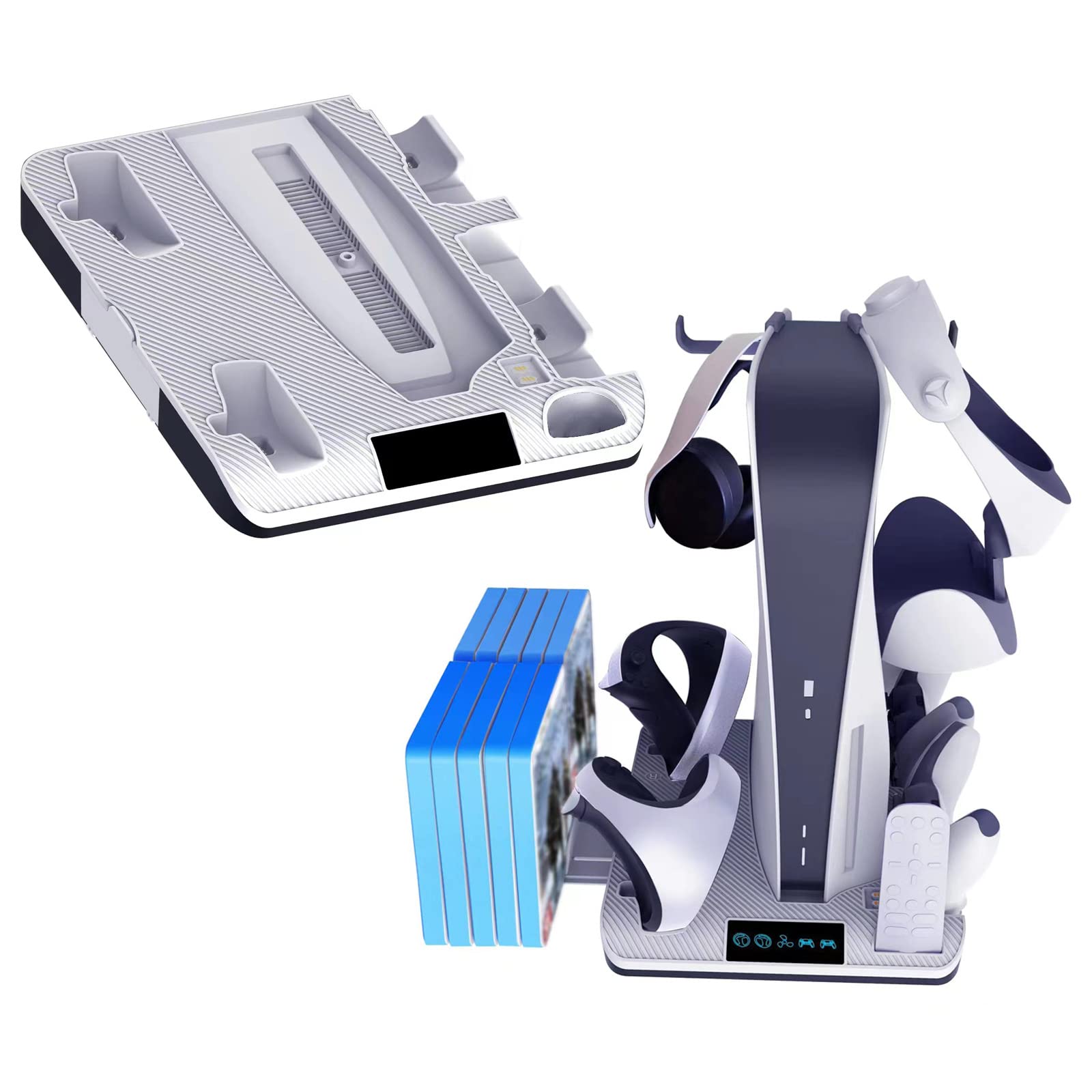ZahoTse VR2 Charging & Storage Stand for Playstation VR2 Controller,PS VR2 / PS5 Charger with CD Storage Rack Headphone Mount(Playstation VR2 / PS5,White) 007