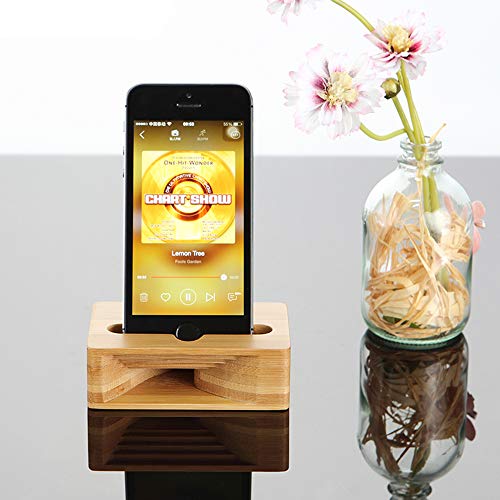 UnnFiko Wooden Sound Amplifier Stand Holder for iPhone, Natural Loudspeaker Mini Megaphone Cell Phone Stand (Square)