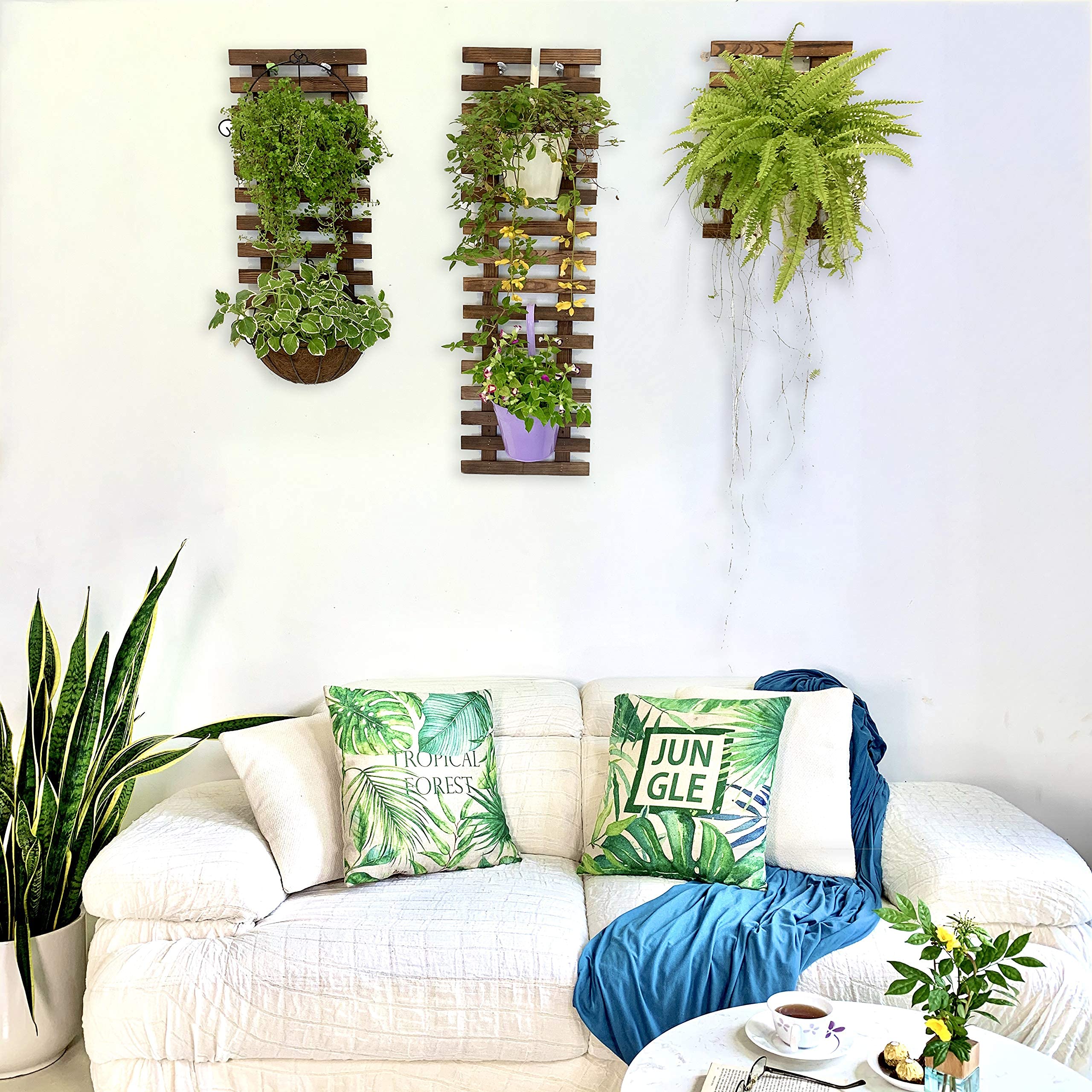 ShopLaLa Bundle - 4 inch White Metal Pots x 10 Pack + 3 pack Wooden Planter Vertical Garden System Planter, Live Plant Wall Outdoor Wall Mounted Planter Decoration Large Indoor Living Wall Plant Decor