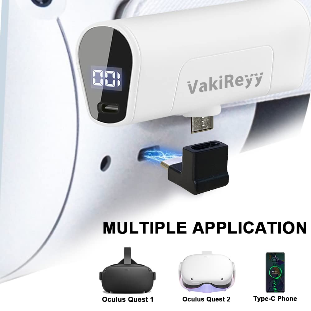 VakiReyy Battery Pack for Oculus Quest 2 Accessories, 5000mAh Rechargeable Power Bank Fast Charging Portable USB C Mini Battery Extended with Visualized Power Display for Extra 2 Hours Play Game Time