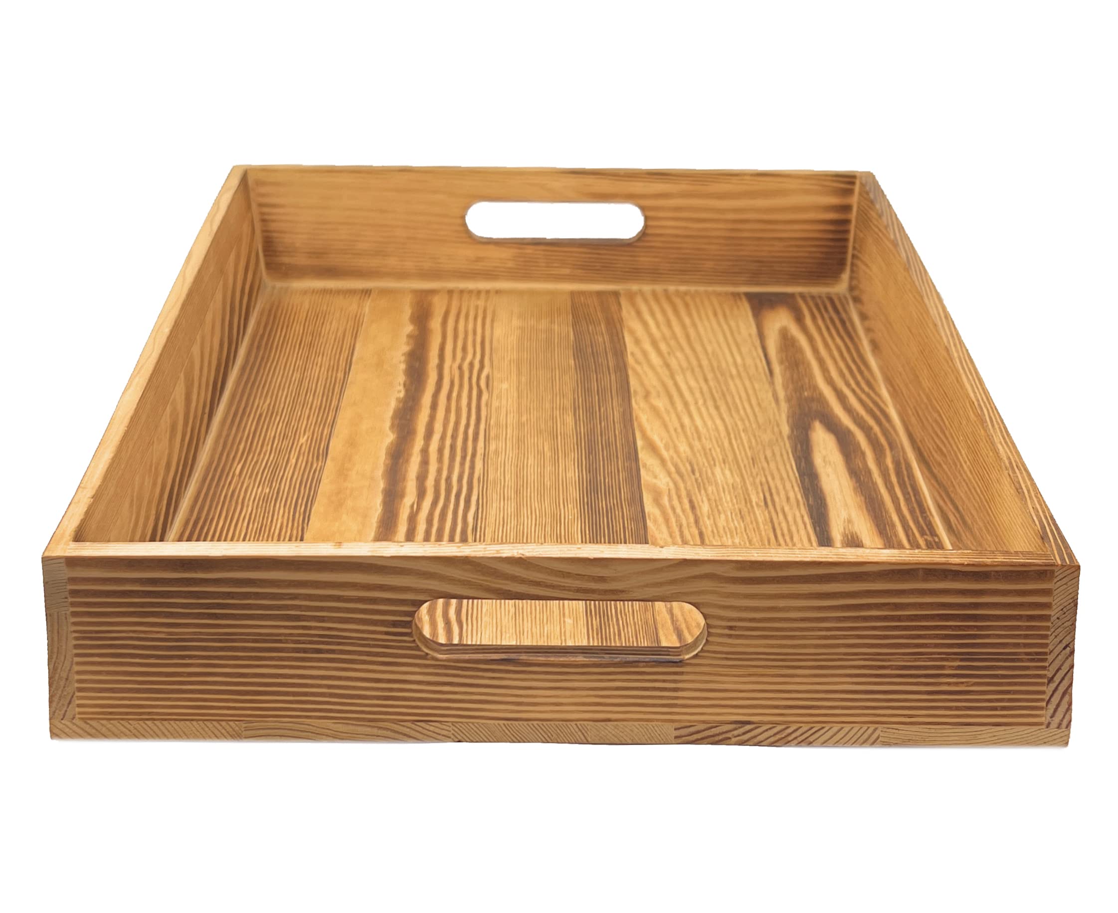 Wood Serving Tray with Handles Rectangular Wooden Coffee Table Breakfast Large Tray for Eating, Bedroom, Kitchen, Living Room - 17x13 inches