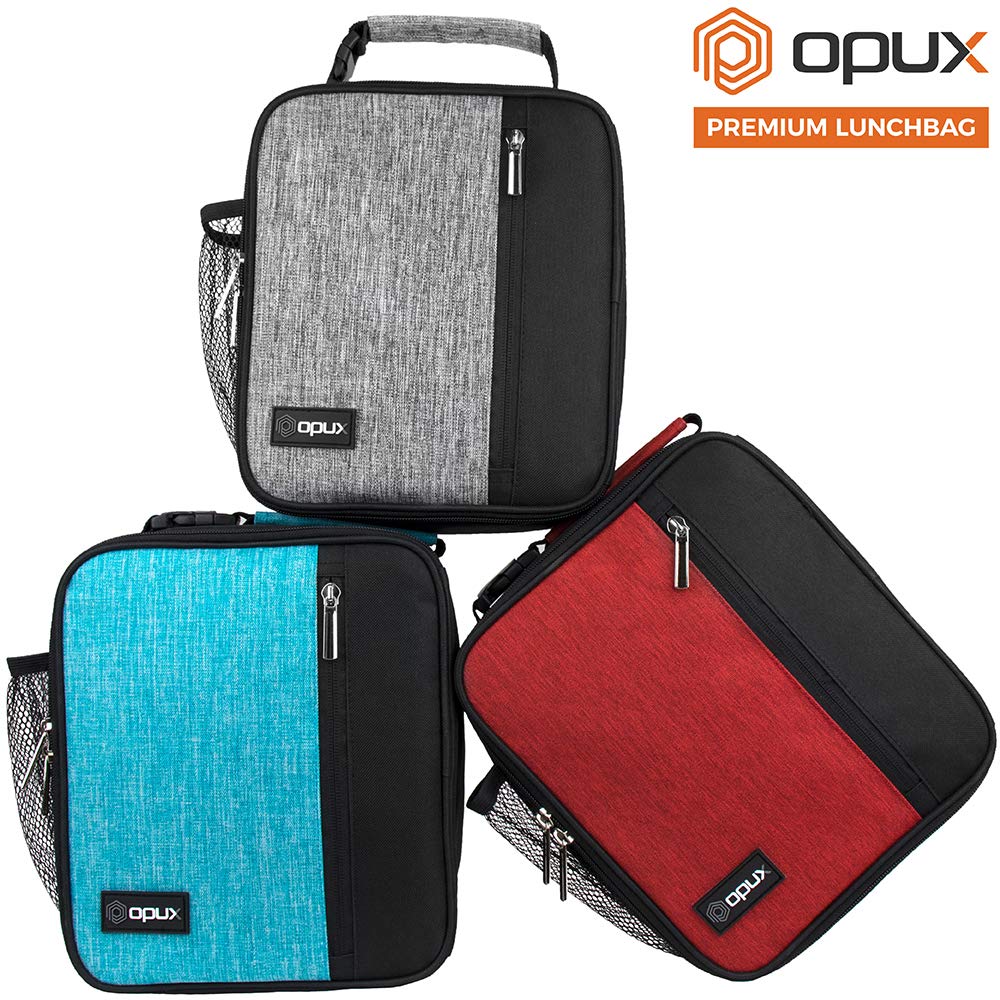 opux Lunch Box for Men, Insulated Lunch Bag for Women, Soft Lunchbox for Adult Work Office with Pocket and Clip On Handle, Reusable Compact Lunch Cooler Pail (Grey)