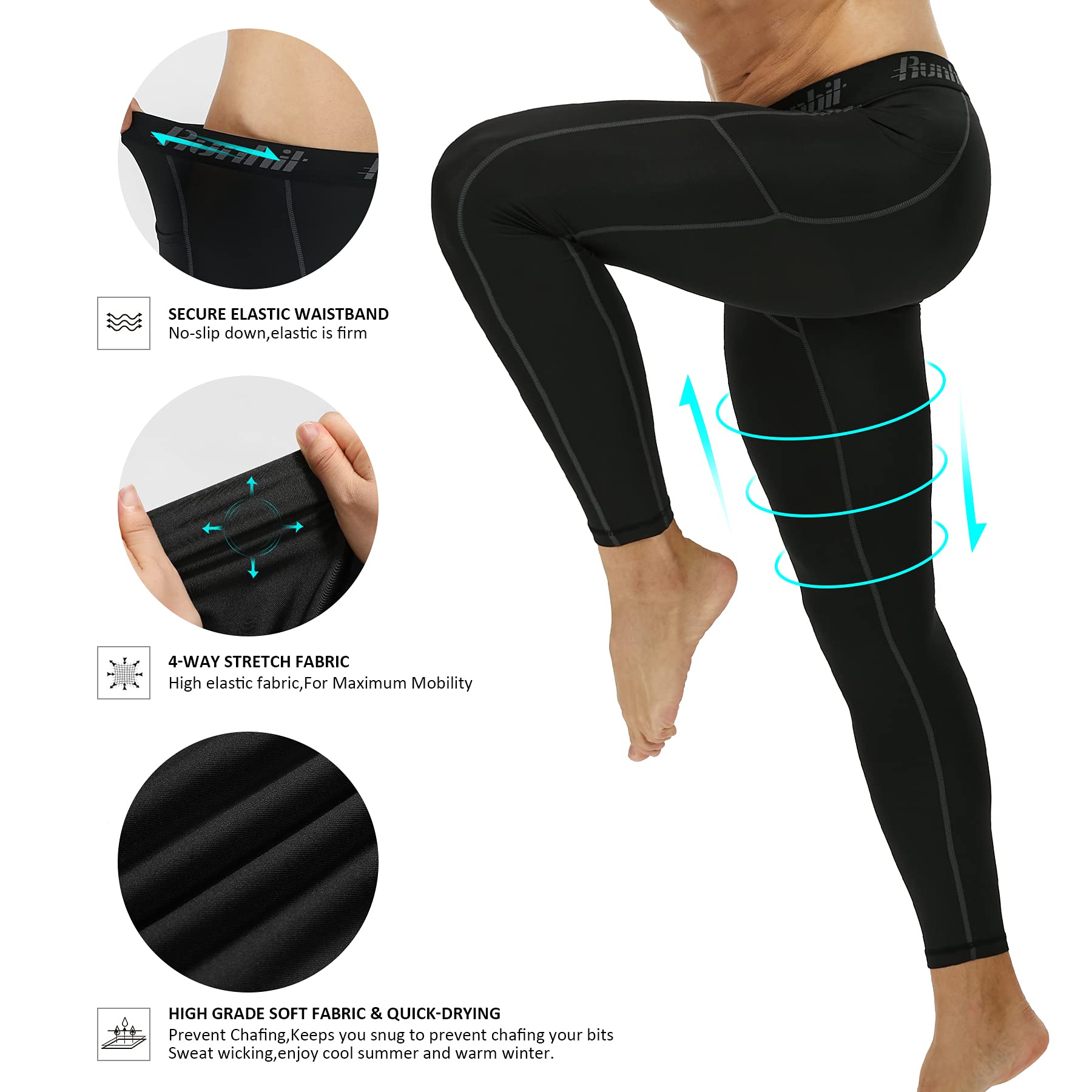 Runhit Mens Compression Pants Running Tight for Men Leggings with Pocket Workout Athletic Thermal Pants for Men Running Shorts Black Red 2 Pack Large