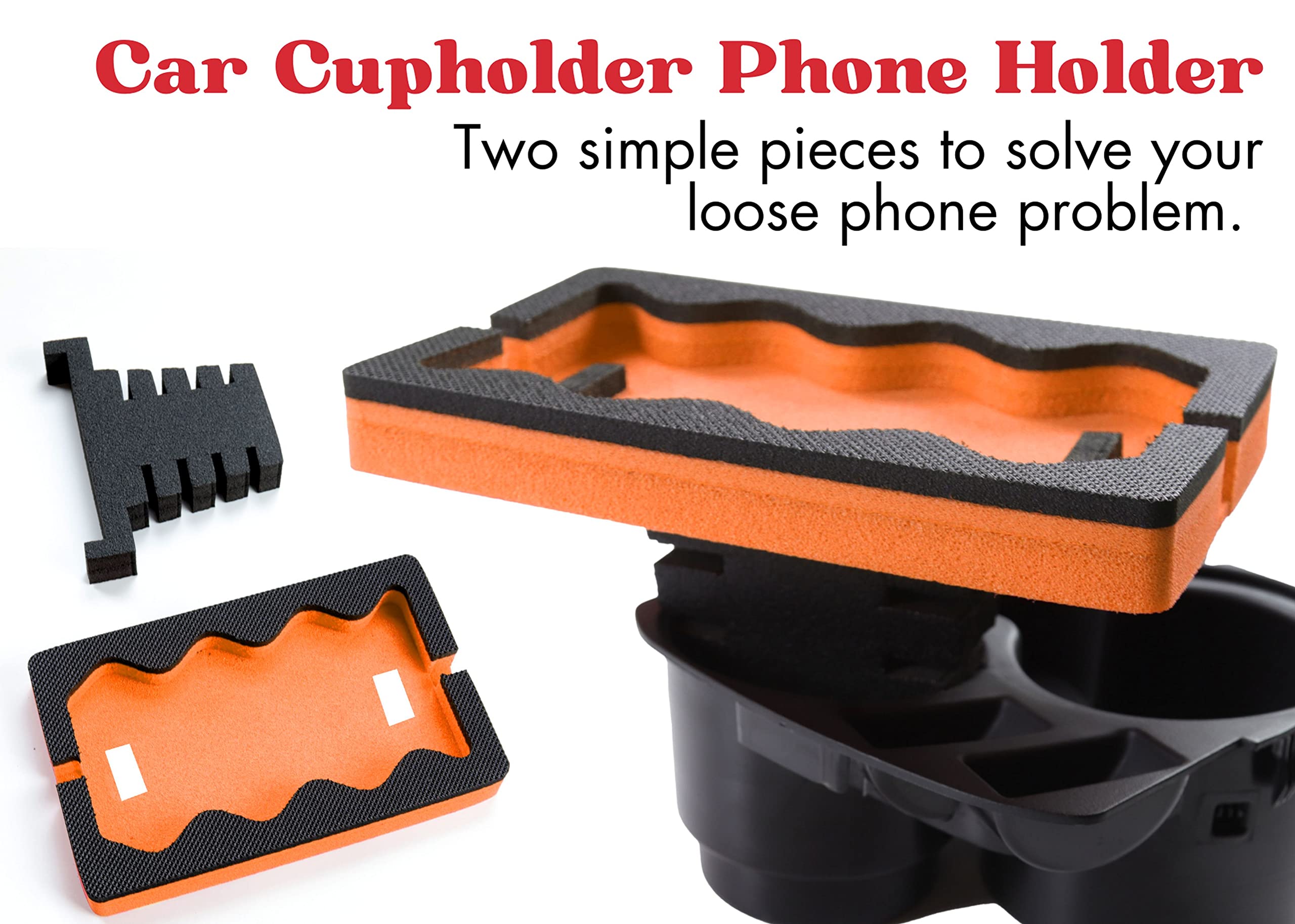 Polar Whale Car Phone Holder and Storage Tray Cup Insert Modern Style Universal Expander Extender Holds Small Items Organizer Orange and Black High Density Foam