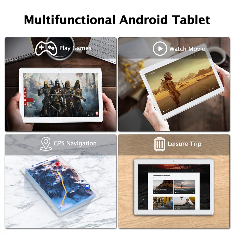ZaoFePu Android Tablet 10 Inch WiFi HD Display Andorid 10.0GMS Tablets, ROM 800 * 1280, Camera 500w, Type-c Charging Port -RAM 4+32GB,5000 mAh Battery, White, S10