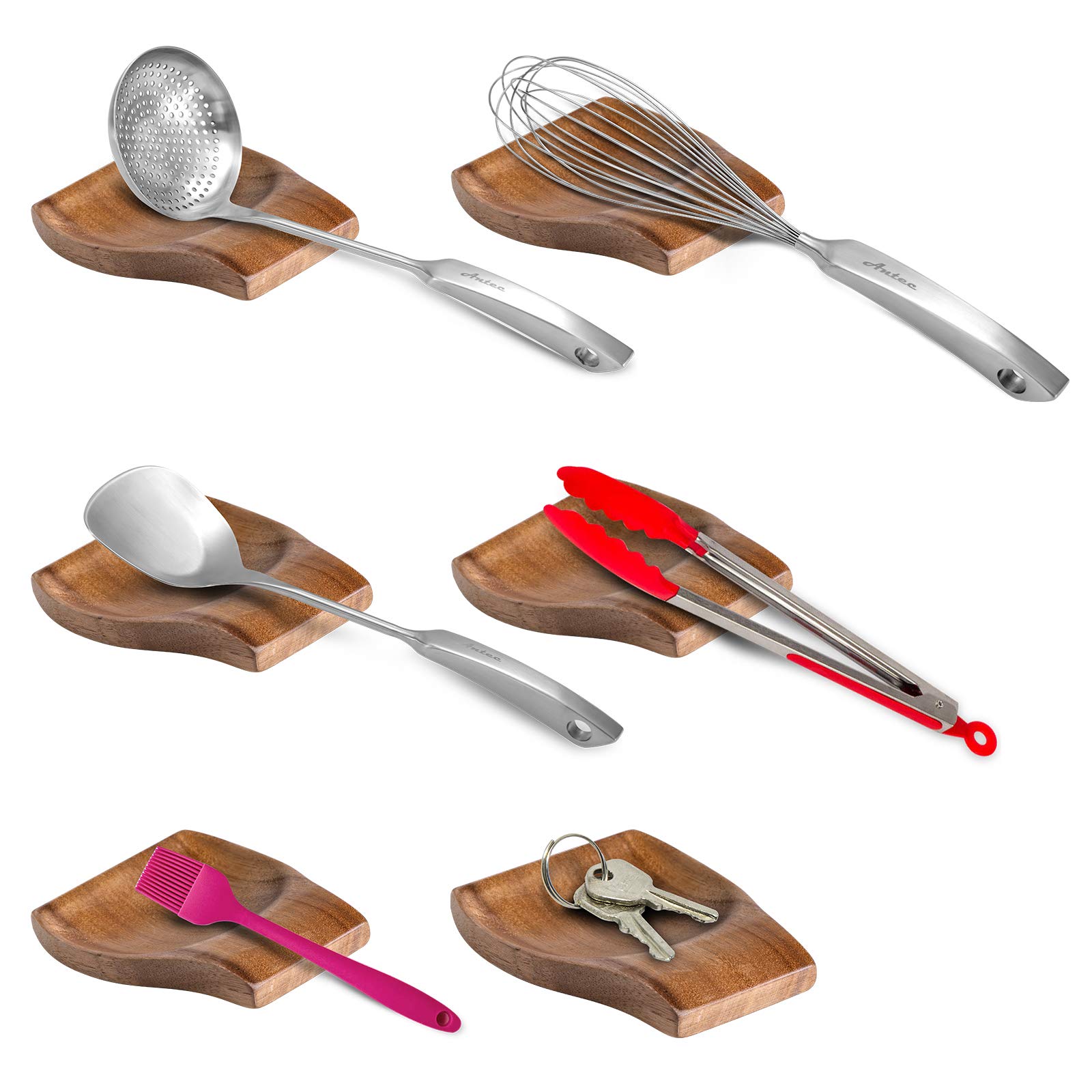 Wood Spoon Rests for Kitchen Counter - Cooking Spoon Holder for Stove Top, Modern Coffee Spoon Rest, 2 pcs Spatula Rest Holder