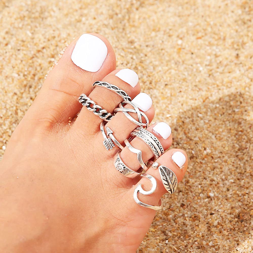 ZZ ZINFANDEL 28 Pcs Toe Rings - Adjustable Rings Toe Rings for Women Open Vintage Retro Finger Wave Toe Ring Beach Foot Jewelry Set (adjustable)