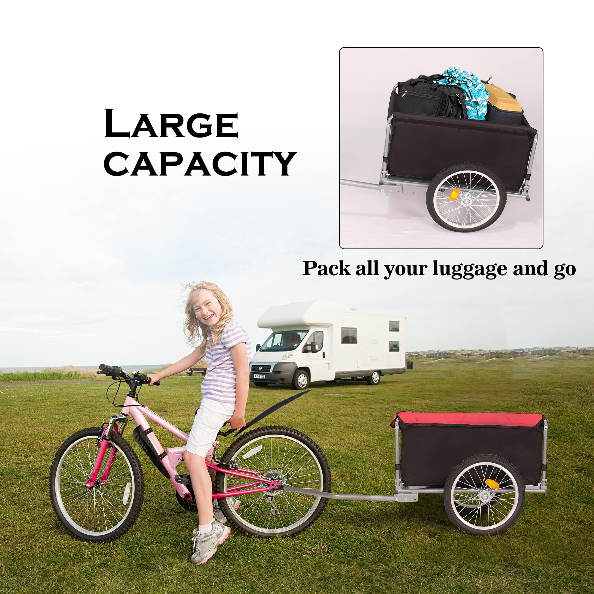 PETKABOO Bicycle Trailer, Foldable Bike Trailer, 16'' Wheels, 145 lbs Max Load, Bicycle Cargo Trailer with Oxford Fabric Bike Cargo Trailers, Removable Cover, Folding Frame Quick Release, Black