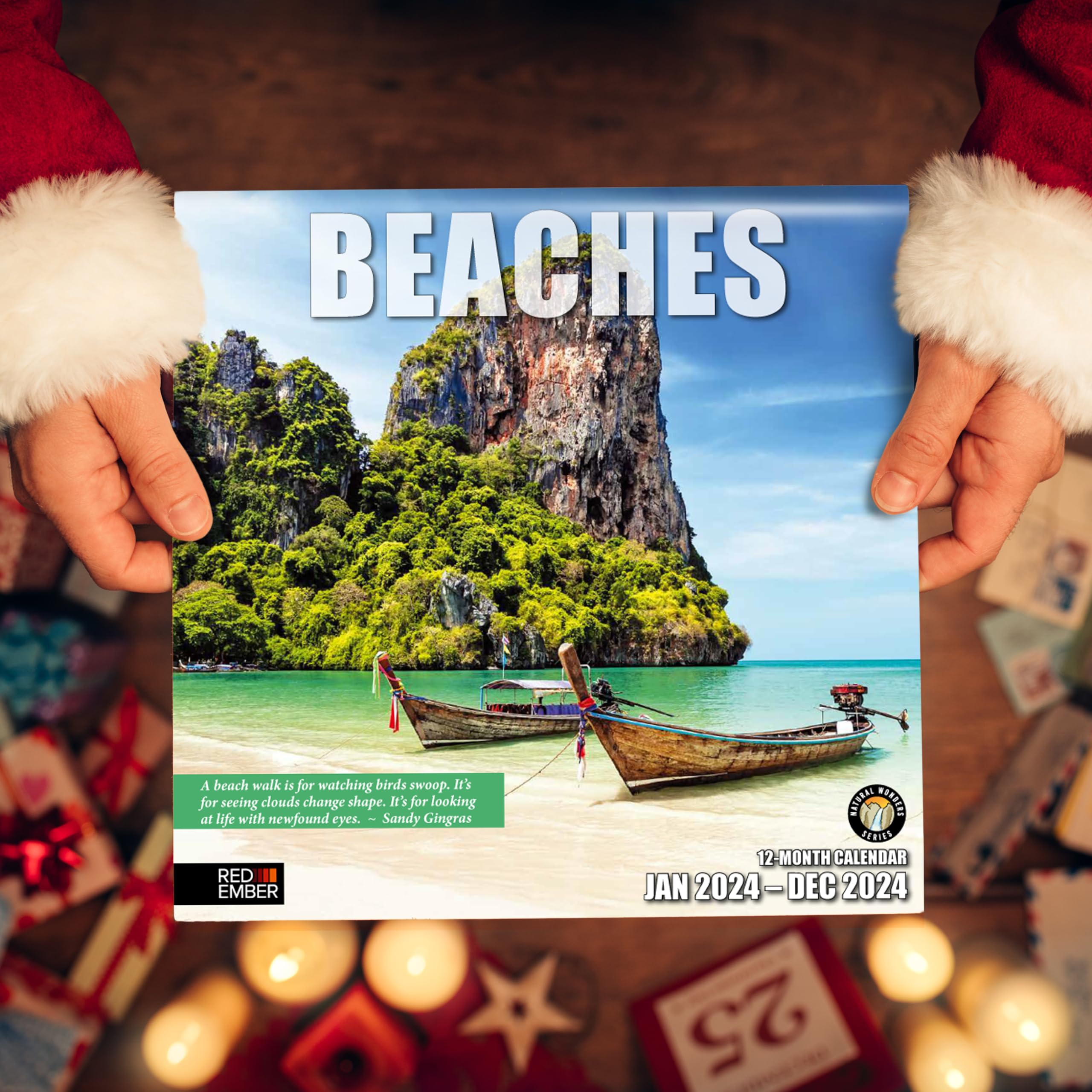 RED EMBER Beaches with Inspirational Quotes 2024 Hangable Monthly Wall Calendar | 12" x 24" Open | Thick & Sturdy Paper | Giftable | Waves Ocean Beautiful Tropical Scenic Nature | Your Daily Getaway