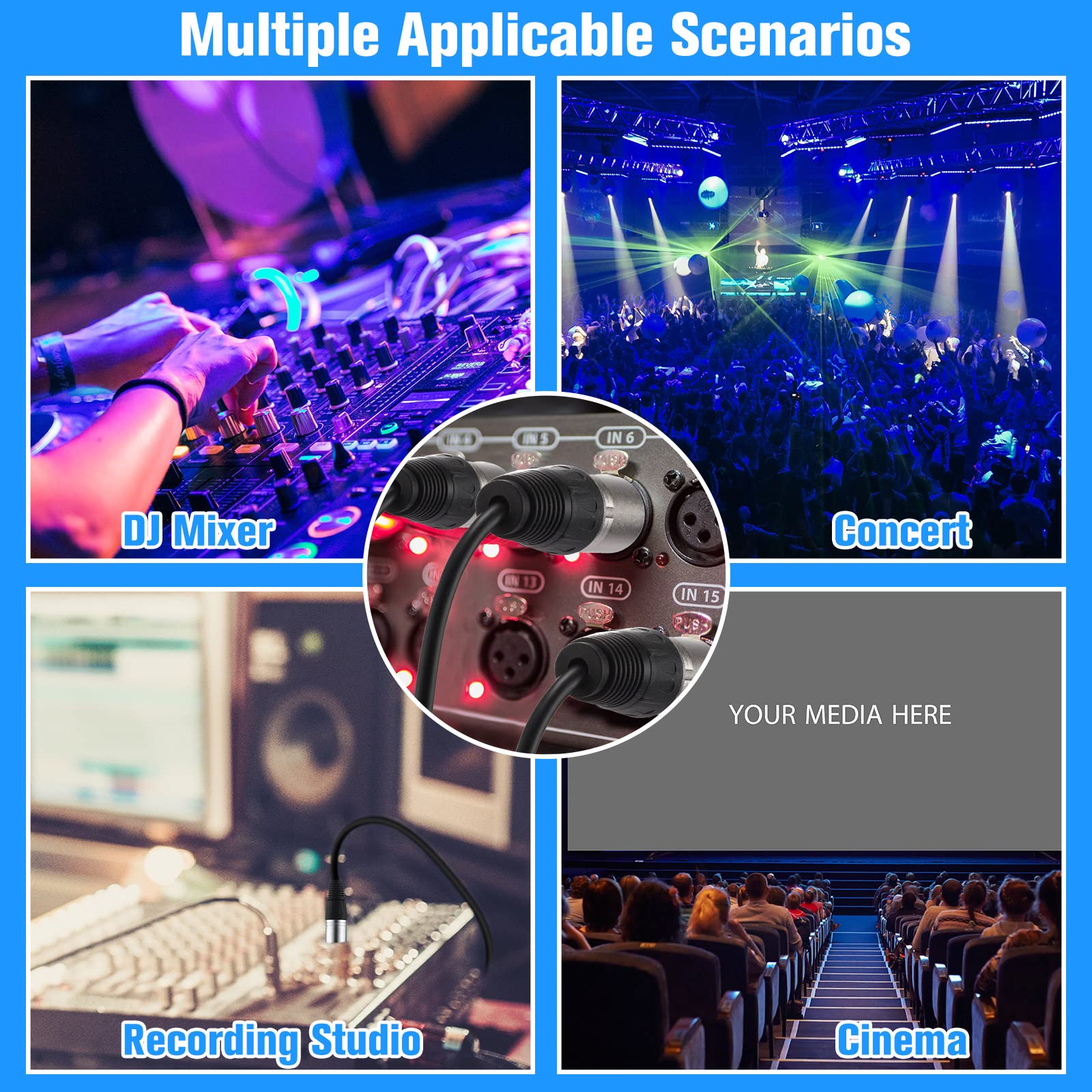 XLR Splitter Cable 1 XLR Female to 2 XLR Male Patch Y Cable Balanced Microphone Splitter Cord Audio Adaptor XLR Y Splitter Microphone Cable for Stereo Mic to L and R Audio Track, 1 Foot (10 Pcs)