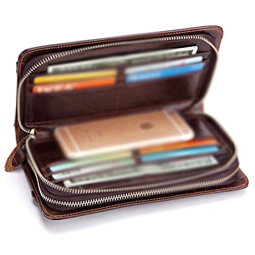 ZCMEB Men's Men's Wrist Handbag Double Zipper Wallet Wallet Mobile Phone Cash Card Holder