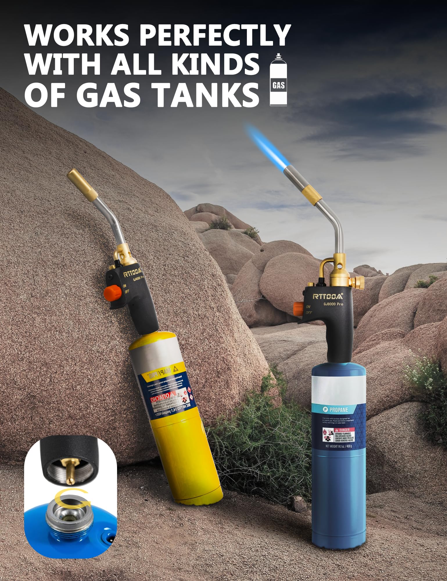 RTTOOA High Intensity Adjustable Propane Torch Head, GJ-8000 Trigger Start Mapp Gas Torch Map Gas Torch Kit with Self Ignition,Pencil Flame Welding Torch Fuel by MAPP, MAP/PRO(CSA Certified)