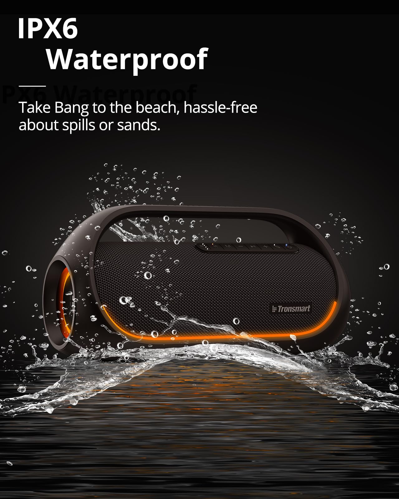 Tronsmart Bang(Upgraded) 60W Bluetooth Speakers with Subwoofer, IPX6 Waterproof Loud Bluetooth Speaker with 7 LED Color Light, 24H Playtime Bluetooth Portable Speaker with Handle for Outdoor, Party