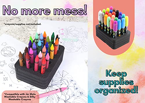 Polar Whale Jumbo Washable Crayon Desk Stand Organizer Compatible with Jar Melo and Others Design Storage Tray Supply Non-Scratch Non-Rattle Washable Durable Black Foam Holds 24