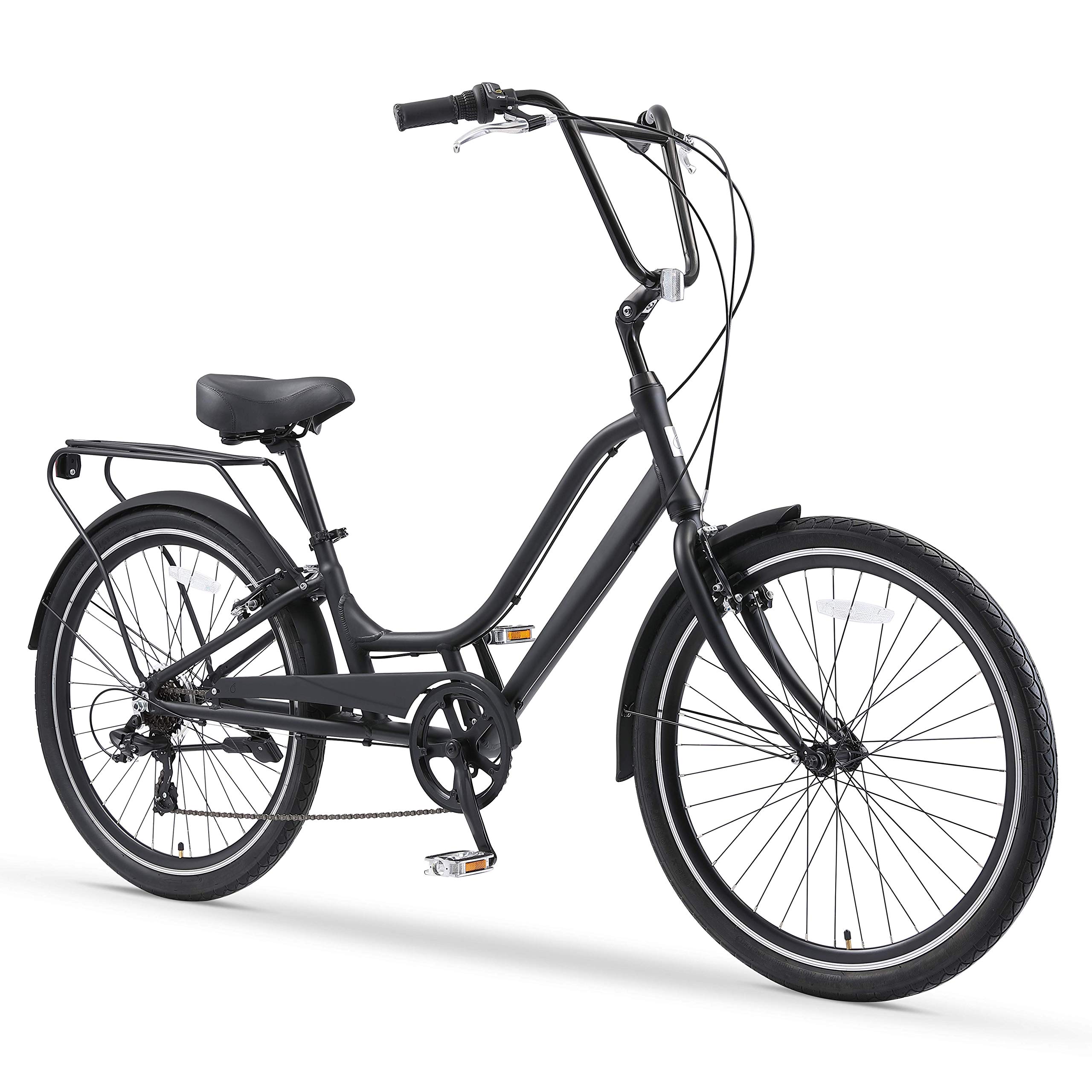 sixthreezero Relaxed Body 7-Speed Recumbent Comfort Bike, 26" Wheels/ 13" Frame, Matte Black with Black Seat and Grips