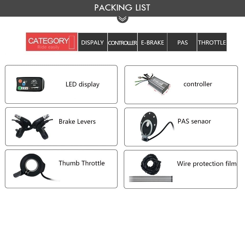 通用 Ebike Controller System kit, KT 36V/48V 500W 22A Controller and KT LED880 Display,Thumb Throttle,ebrake Lever,PAS with SM Connector Electric Bicycle Conversion Kit