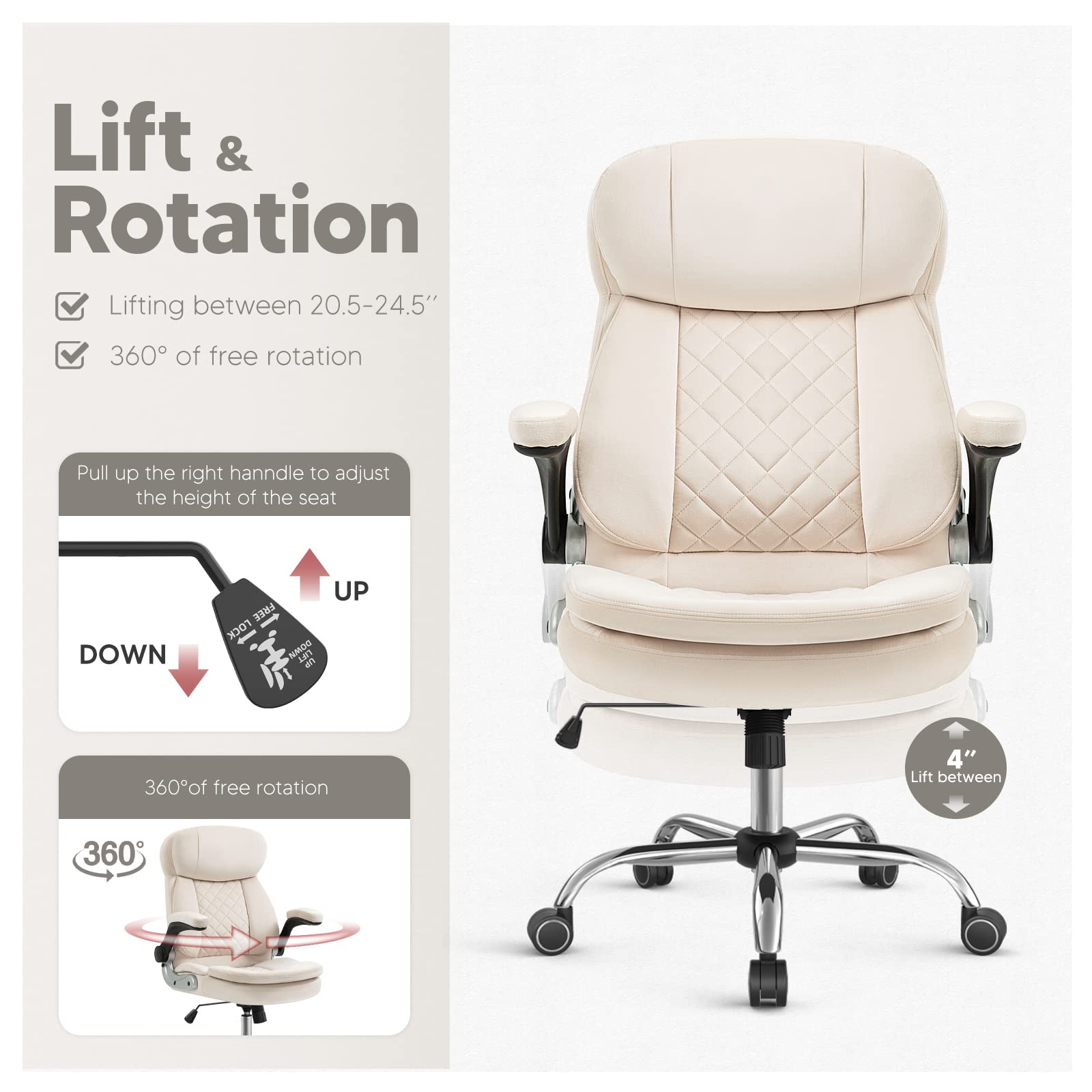 Seatingplus Ergonomic Executive Office Chair with Lumbar Support High Back Computer Desk Chairs with Wheels and Flip-up Arms, Linen Fabric, Black