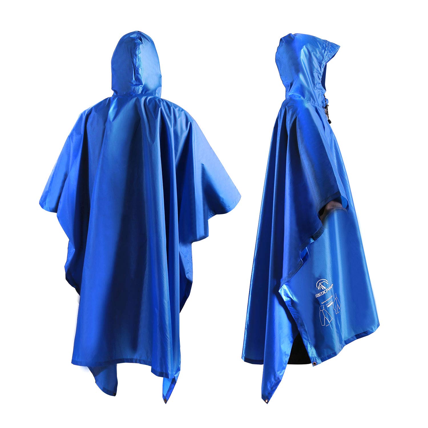 REDCAMP Waterproof Rain Poncho, Camping Hiking Rain Jacket with Drawstring Hood 3 in 1 Multifunctional Lightweight Reusable Raincoat for Men Women Adults Army Green