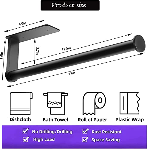 Paper Towel Holder, Aheucndg Wall Mount Paper Towel Holder, for Kitchen or Bathroom Self-Adhesive or Drill Mounting Paper Roll Holder (Black 1Pack)