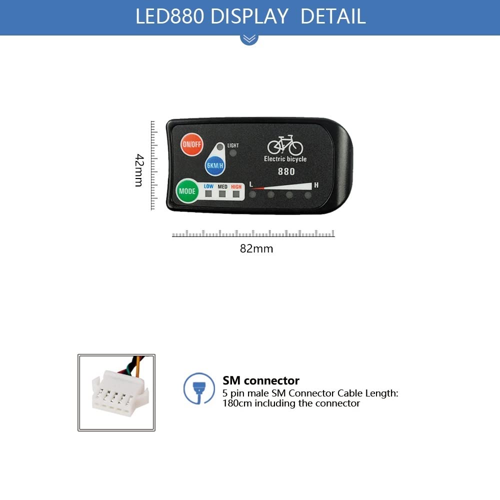 通用 Ebike Display Screen KT LED880 36V/48V KUNTENG SM Connector Intelligent Display for Electric Bicycle Conversion