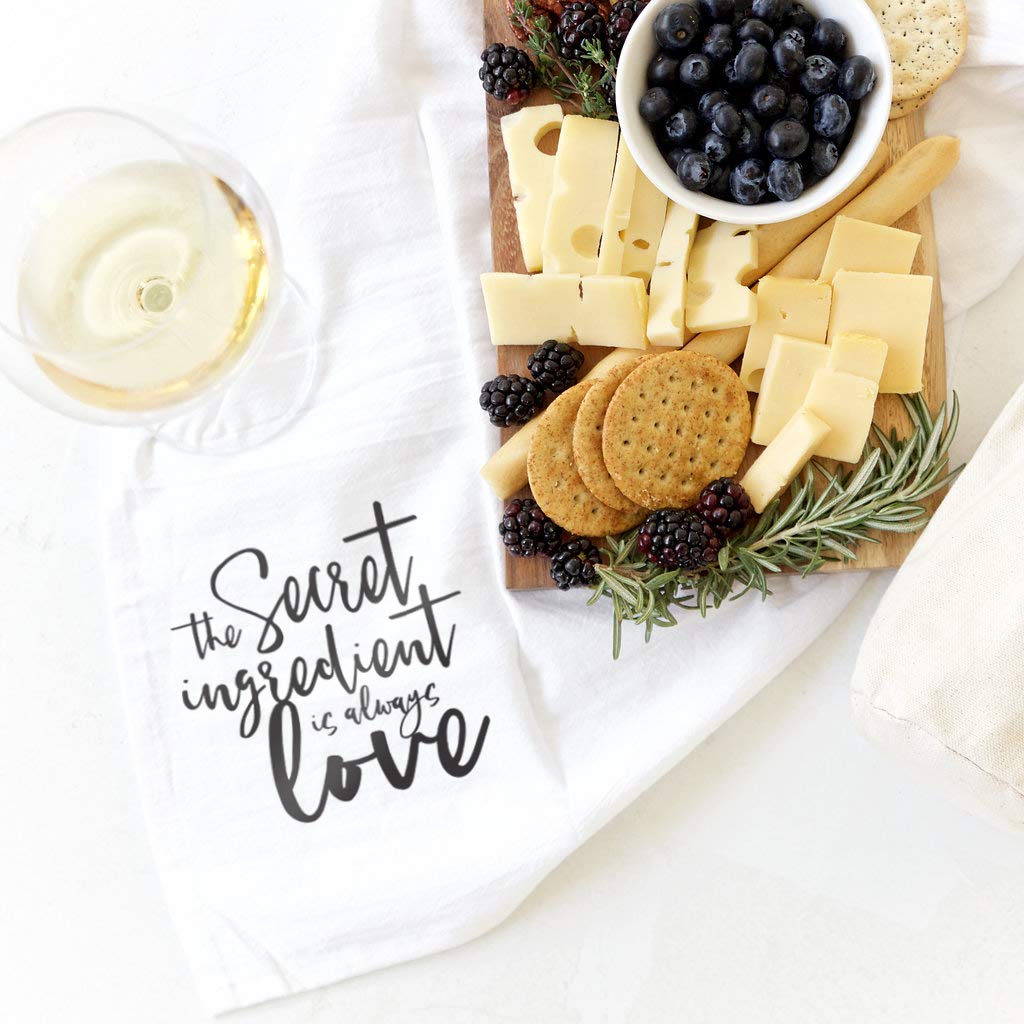 The Cotton & Canvas Co. The Secret Ingredient is Always Love Soft and Absorbent Kitchen Tea Towel, Flour Sack Towel and Dish Cloth