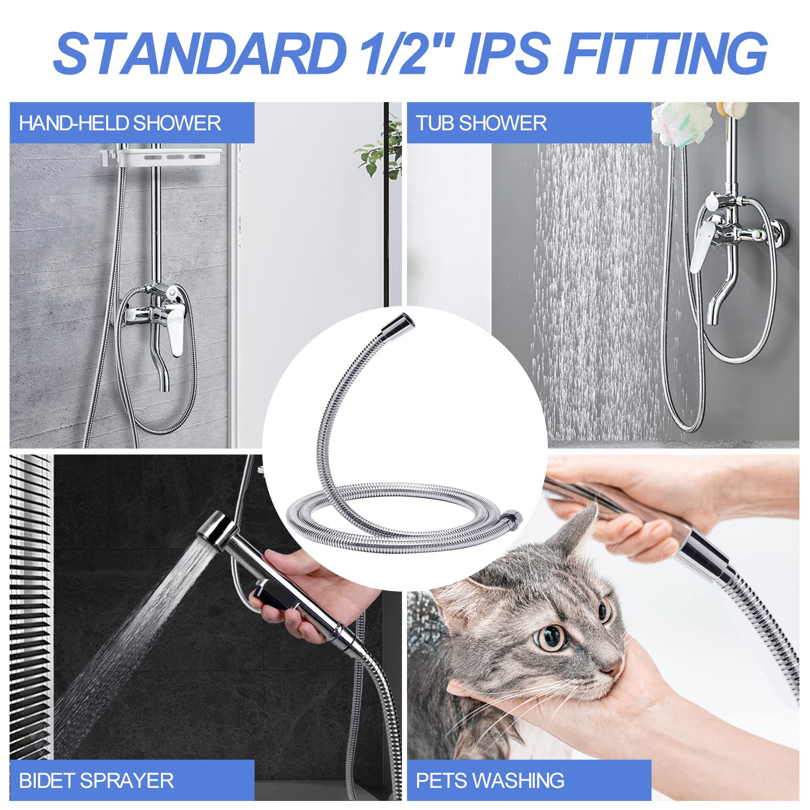 Shower Hose with Shower Arm Bracket,69 inch Stainless Steel Shower Hose Replacement,Adjustable Handheld Shower Arm Holder Shower Head Holder,Flexible Shower Head Hose and Holder with Brass Ball,Chrome