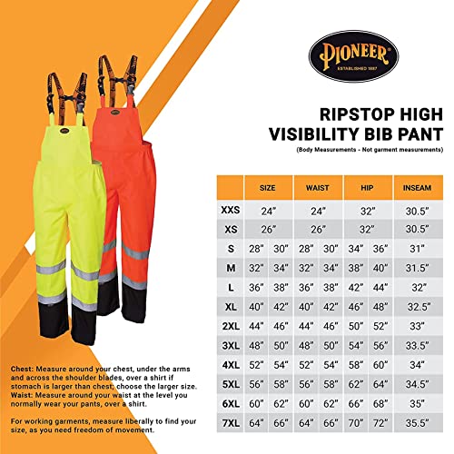 Pioneer Ripstop High Visibility Bib Pant - Safety Rain Gear โ Hi Vis, Waterproof, Reflective, Work Overalls for Men โ Orange, Yellow/Green