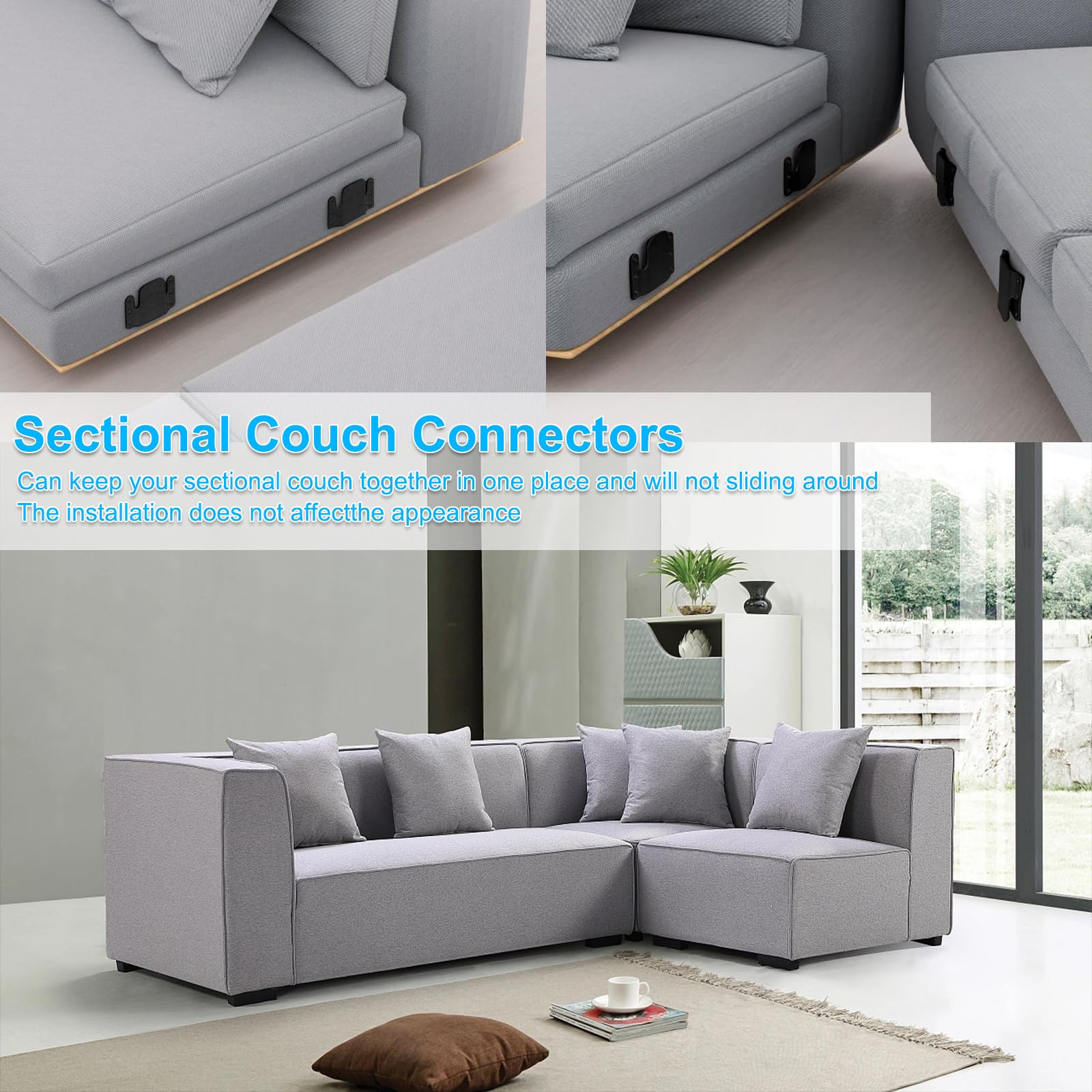 Sectional Couch Metal Connectors,4 Pcs Universal Sofa Interlocking Furniture Connector,Sectional Sofa Fastener Software Bracket with Screws for Loveseat, Recliner, Chair or Chaise Lounge (Black)