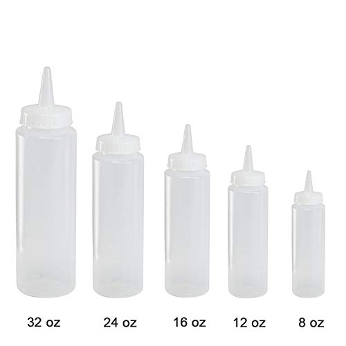TigerChef Plastic Squeeze Bottle For Condiments Ketchup Mustard Dressing Sauces Pancake Batter Waffle Mix (12 Pack, 16 Oz Squeeze Bottles)