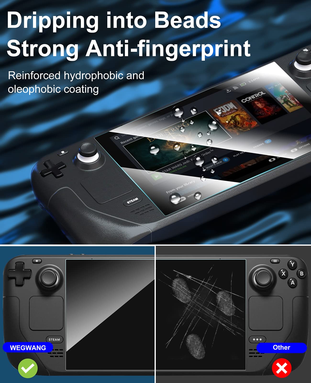 WEGWANG Screen Protector for Steam Deck,7 inch HD Tempered Glass Anti Scratch Work Compatible with Steam Deck【2 Pack】 (GEVG060K-WUS-2)