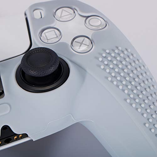 Playrealm Soft 3D Dots Silicone Skin Cover x 1 & Thumb Grips x 8 for PS5 Dualsenese Controller (Gray)