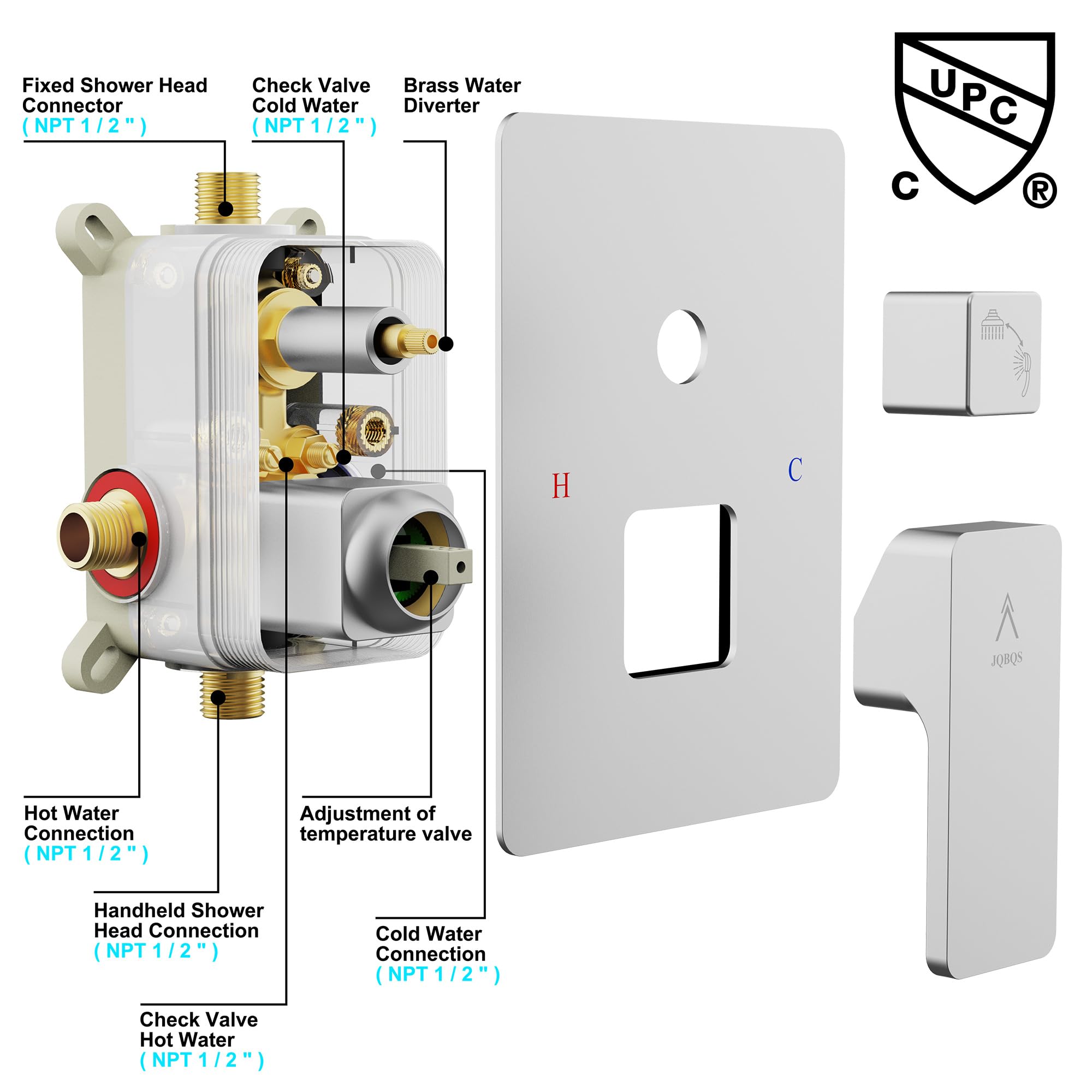 Shower System Modern Rain 12 inches Brass Shower Faucet Set With Valve and Diverter Shower Mixer With Handheld High Pressure Square Rainfall Shower Rough-in Valve (12ββ, Brushed Nickel)