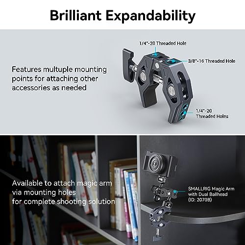SMALLRIG Clamp, Camera Mount Clamp, Crab-Shaped Super Clamp with 1/4"-20, 3/8"-16 Threaded Holes, Payload 7.7lbs/3.5kg, for Most Photographic Accessories - 3755B