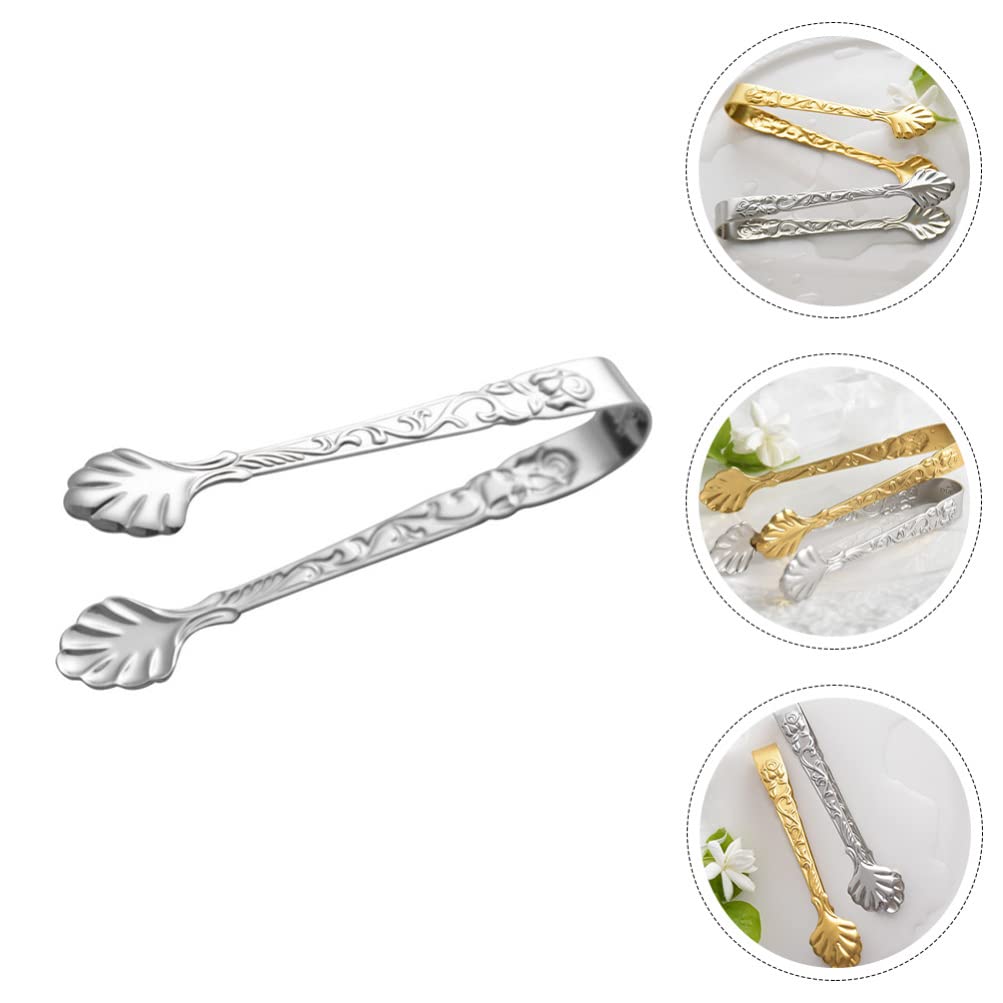 UPKOCH Ice Tong Sugar Cube Clip: Metal Sugar Tongs Vintage Rose Relief Stainless Steel Ice Cube Tong Small Food Clips for Appetizer Dessert Kitchen Silver