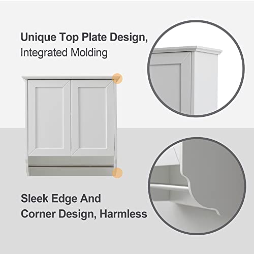 VANIRROR Wall Mounted Bathroom Cabinet with Towel Bar, 23x24x8.2 Inch Wooden Medicine Cabinet for Storage with Adjustable Shelf, MDF Material White Bathroom Wall Cabinet with Buffering Hinge