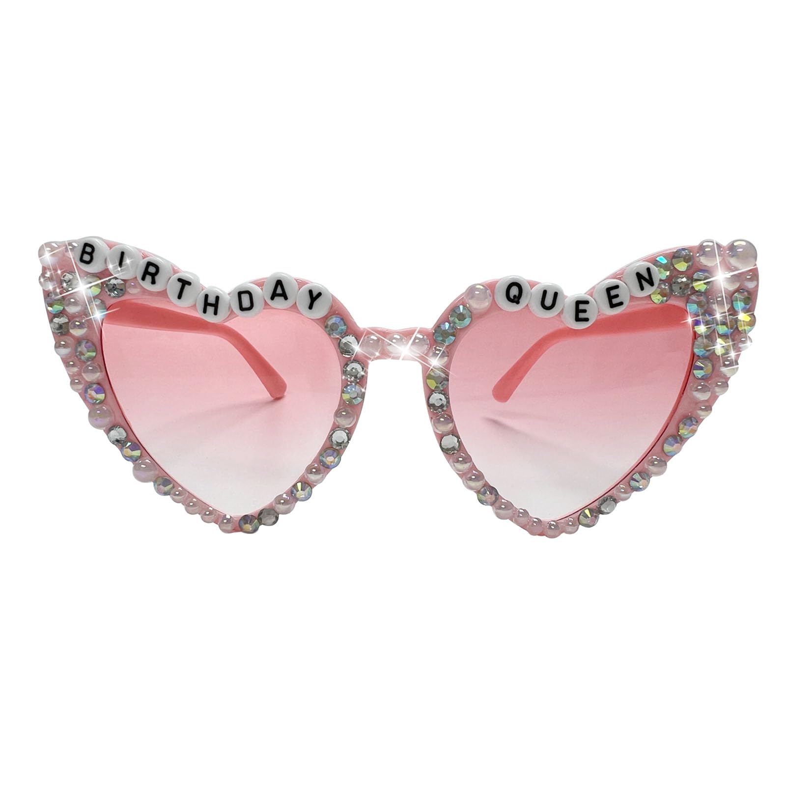 ZEBSF Birthday Queen Glasses for Women - Pink Heart Birthday Pearl Sunglasses for Funny Happy Birthday Gifts Accessories Party Favors Birthday Decorations