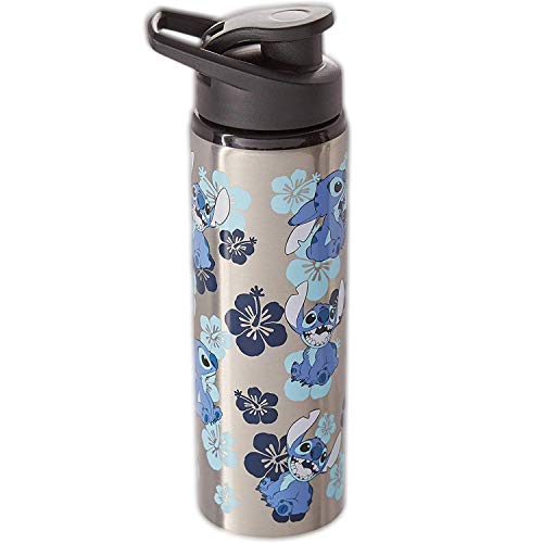 Silver Buffalo Disney Lilo and Stitch Double Walled Stainless Steel Water Bottle, 25 Ounces