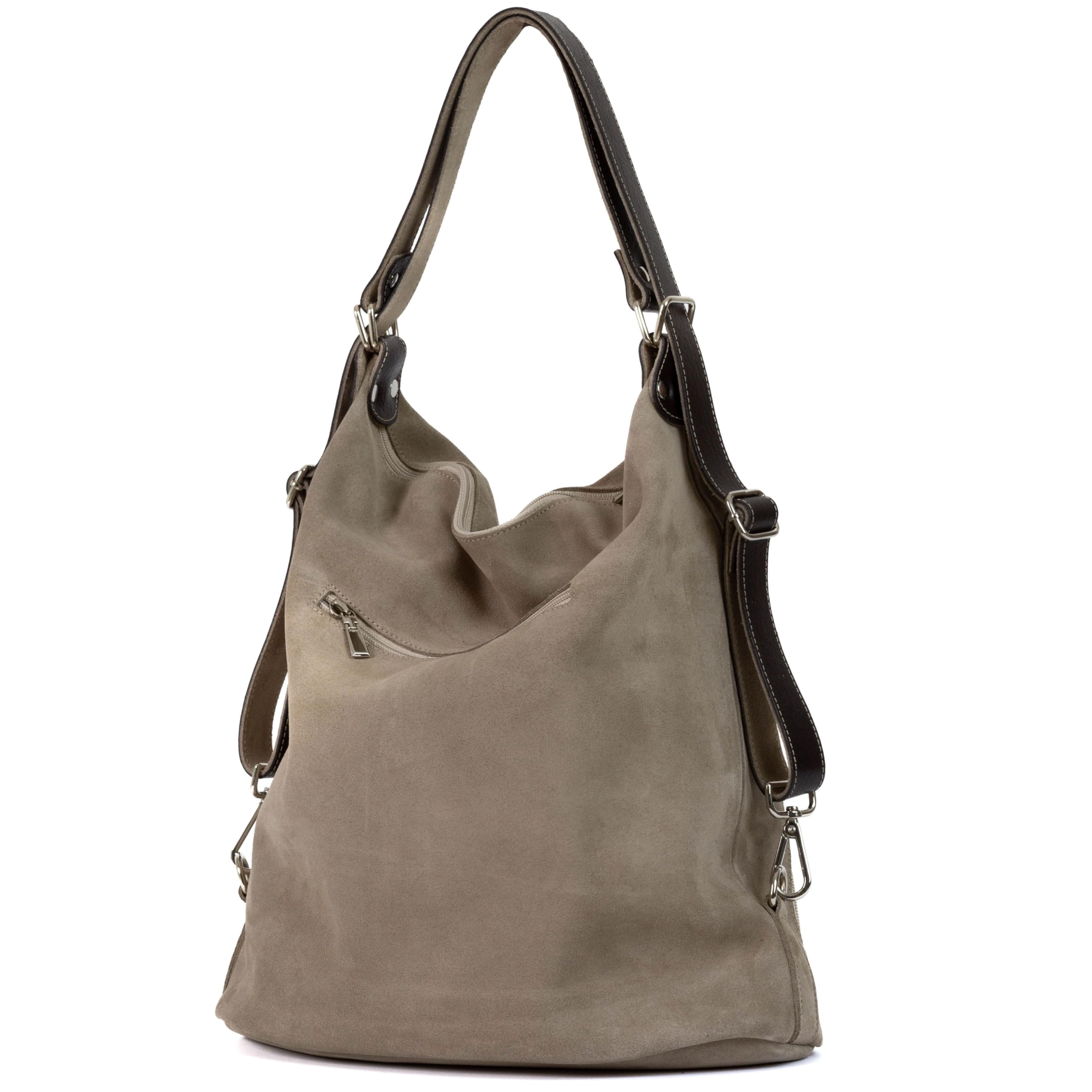 Women Leather Backpack/Purse - Handmade Convertible Hobo Shoulder Bag from Genuine Suede Leather