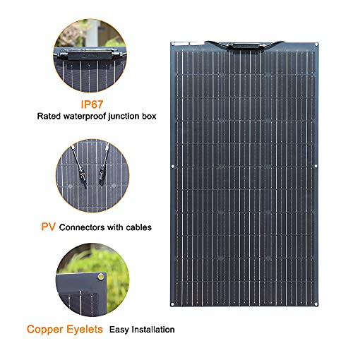XINPUGUANG Flexible Solar Panel 100W 12V Solar Panel Kit Monocrystalline Cell,10A Charge Controller, Extension Cable,Alligator Clip Cable for Off Grid Boat rv Trailer (100W)