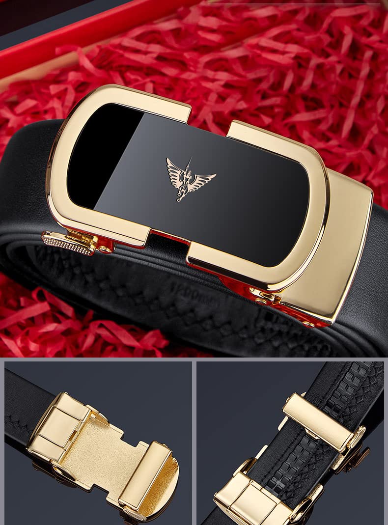 VANNANBA Leather Ratchet Belts for Men Fashion Automtic Buckle Waist Belt,Mens Belt with Gift Box
