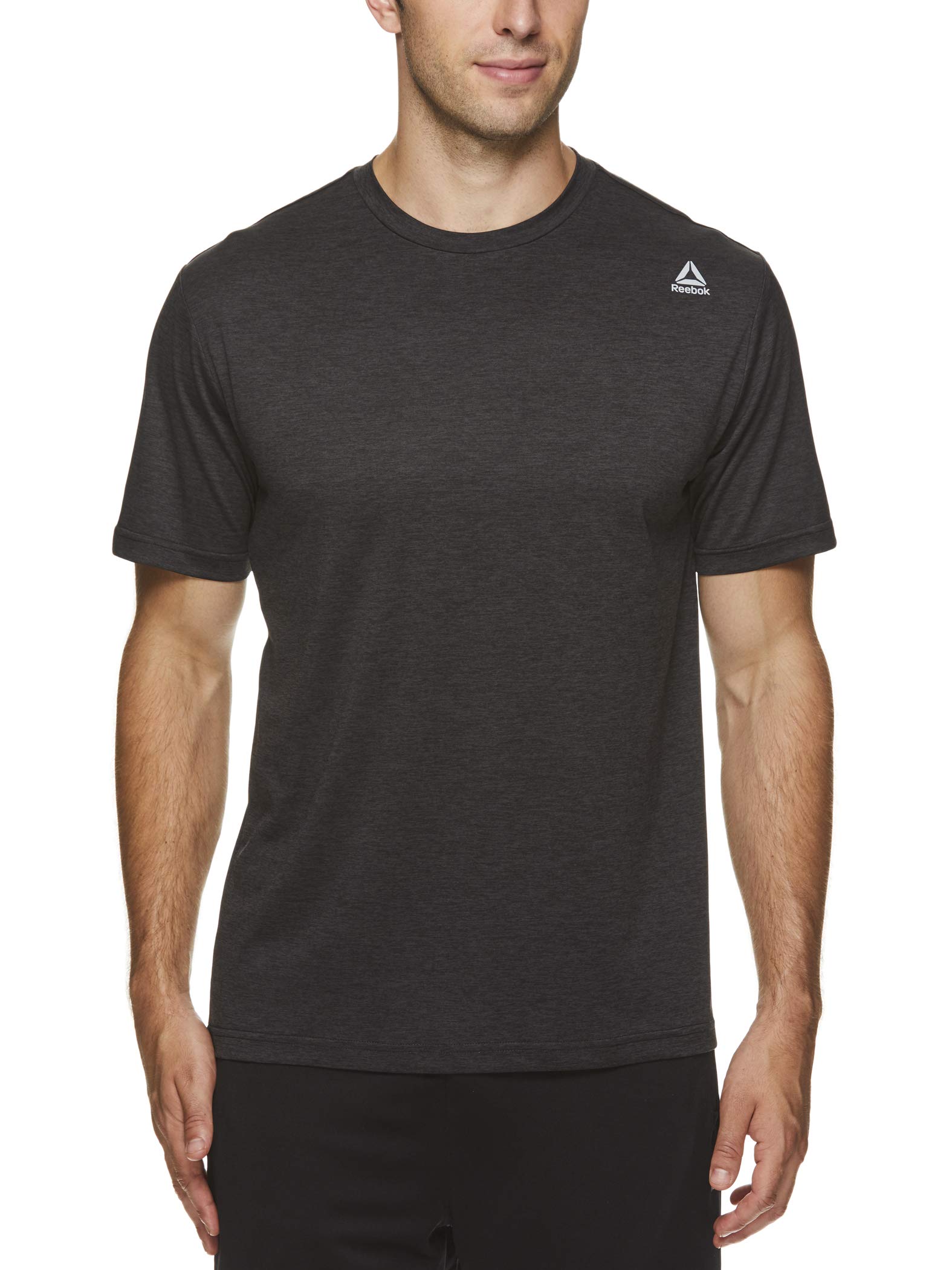Reebok Men's Supersonic Crewneck Workout T-Shirt Designed with Performance Material - Reigning Black Heather, X-Large