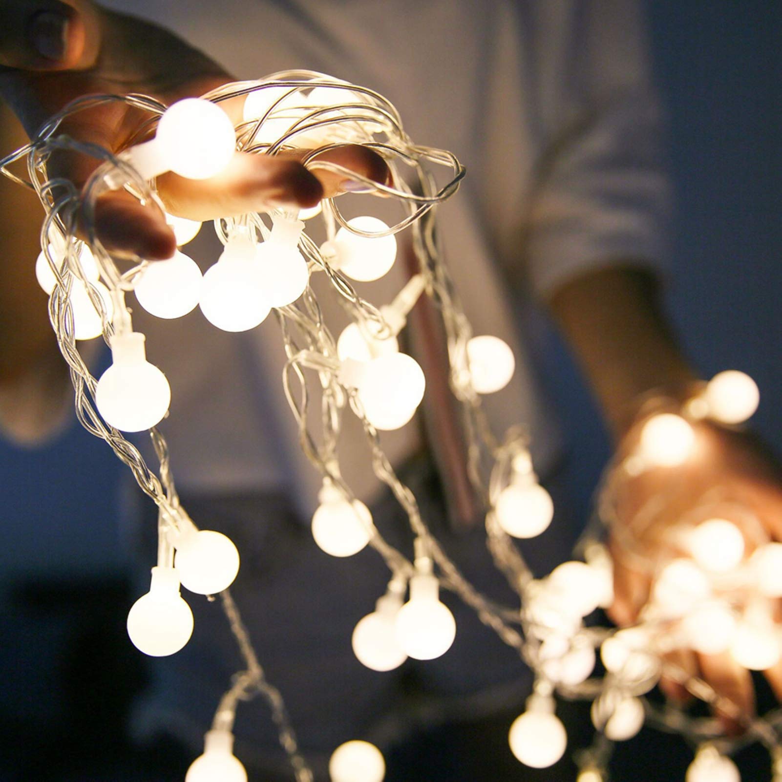 Shulemin Outdoor Globe Lights, Battery Operated Indoor Warm White Light, 40 LED Globe Bulb Fairy Light Remote Control Hanging Lamp for Home Yard Garden Decoration