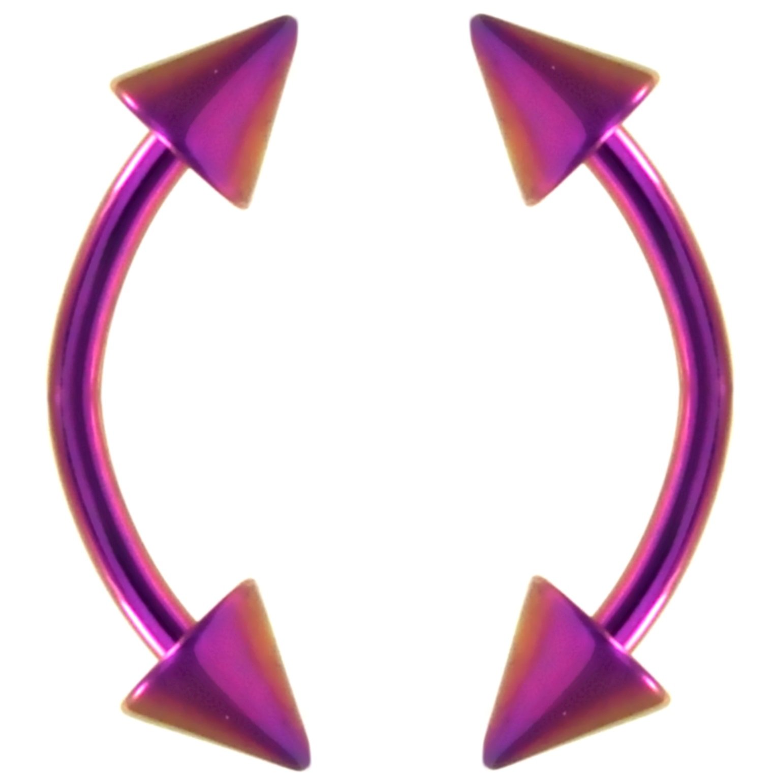 Pair of Double Spike End Purple Titanium IP Steel Curved Barbell Eyebrow Rings (14G 3/8")