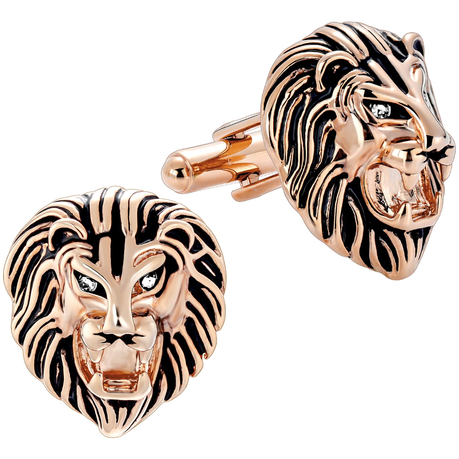 Vintage Lion Head Cufflinks for Men with Gift Box, Gold Silver Black Tone Cuff links for Men's Dress Shirts and French Cuff Shirts, Mens Personalized Jewelry or Accessories Unique