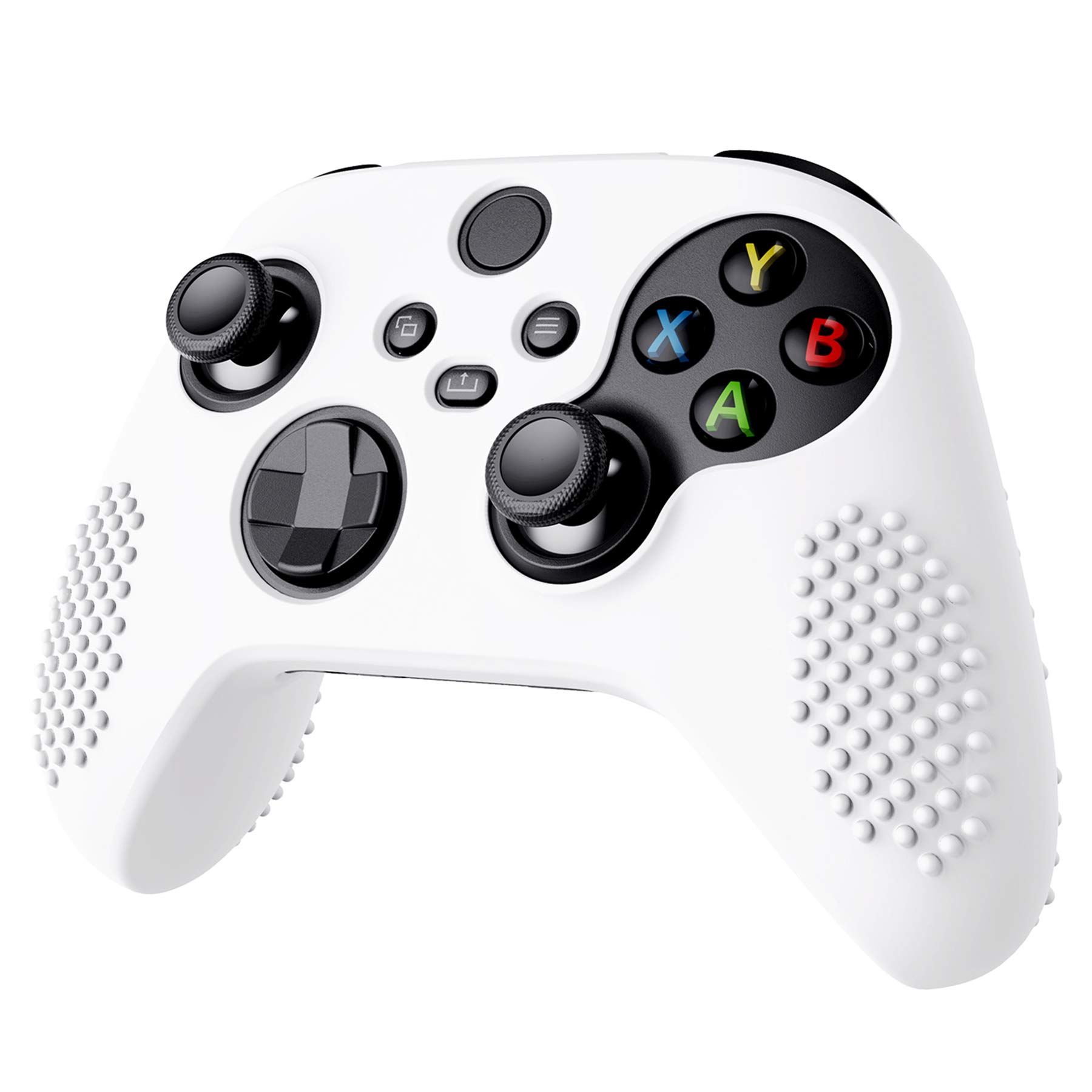 PlayVital White 3D Studded Edition Anti-Slip Silicone Cover Skin for Xbox Series X Controller, Soft Rubber Case Protector for Xbox Series S Controller with 6 White Thumb Grip Caps